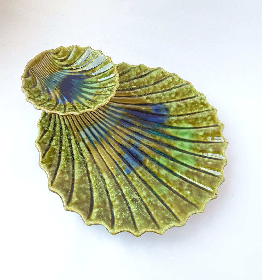 Vintage Mccoy Pottery Ceramic Clam Shell 2 Tier Chip and Dip Tray in ...