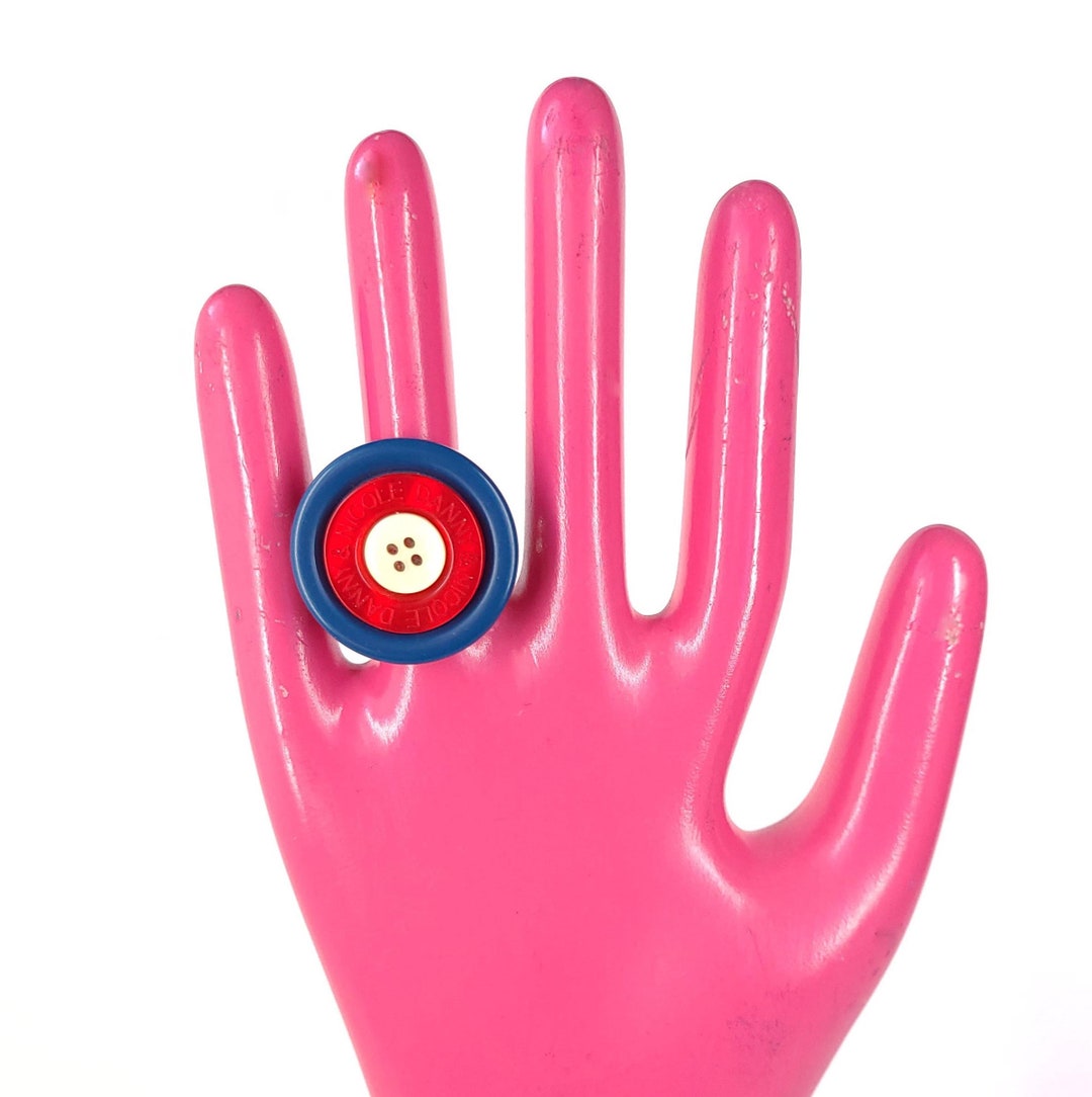 Vintage Button Stack Ring: Blue, Red, and White - Adjustable - Etsy