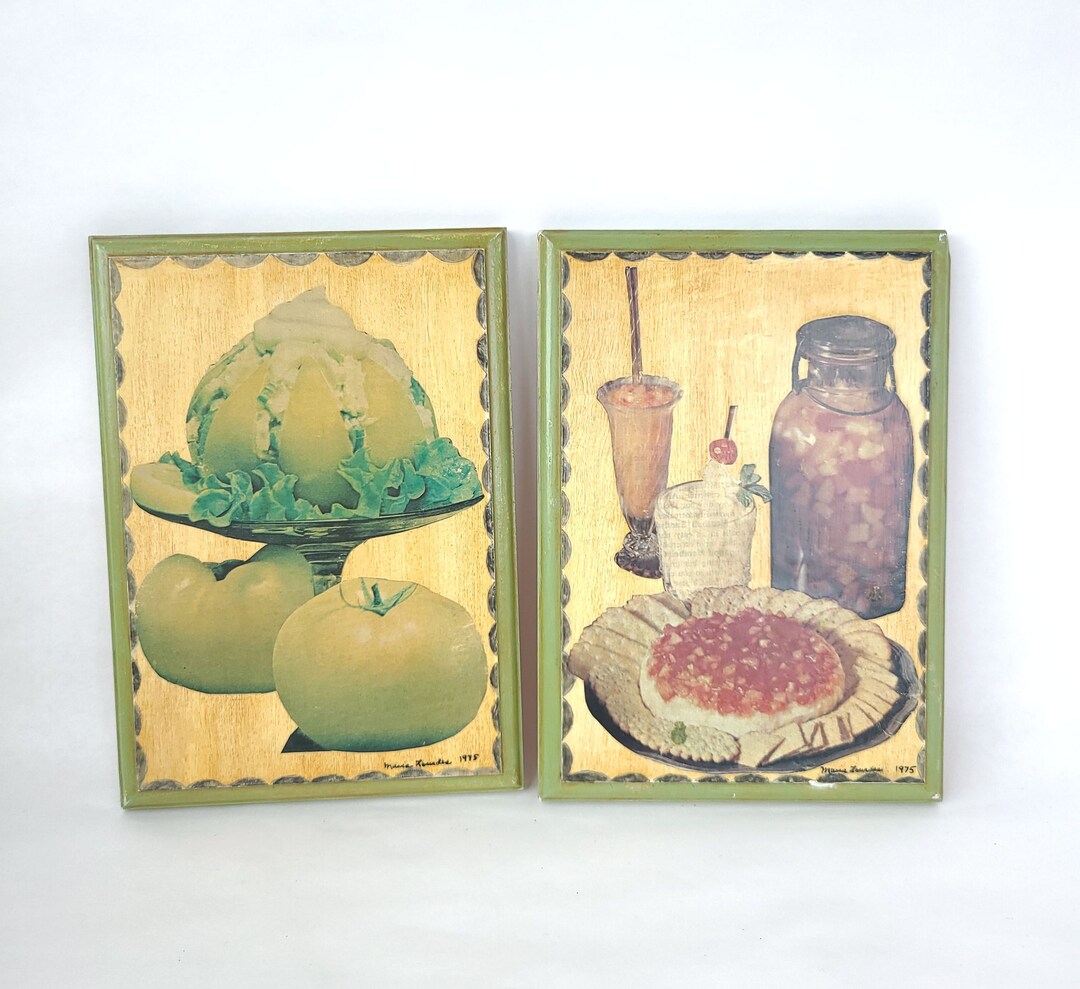 Lot de 2 collages d'art culinaire kitsch vintage des années 1970 art ...