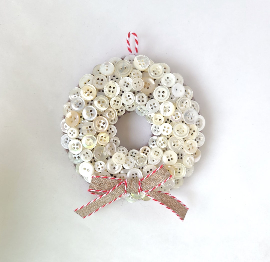 Upcycled Vintage Button Wreath in Shell White 4 Inches Vintage Button ...