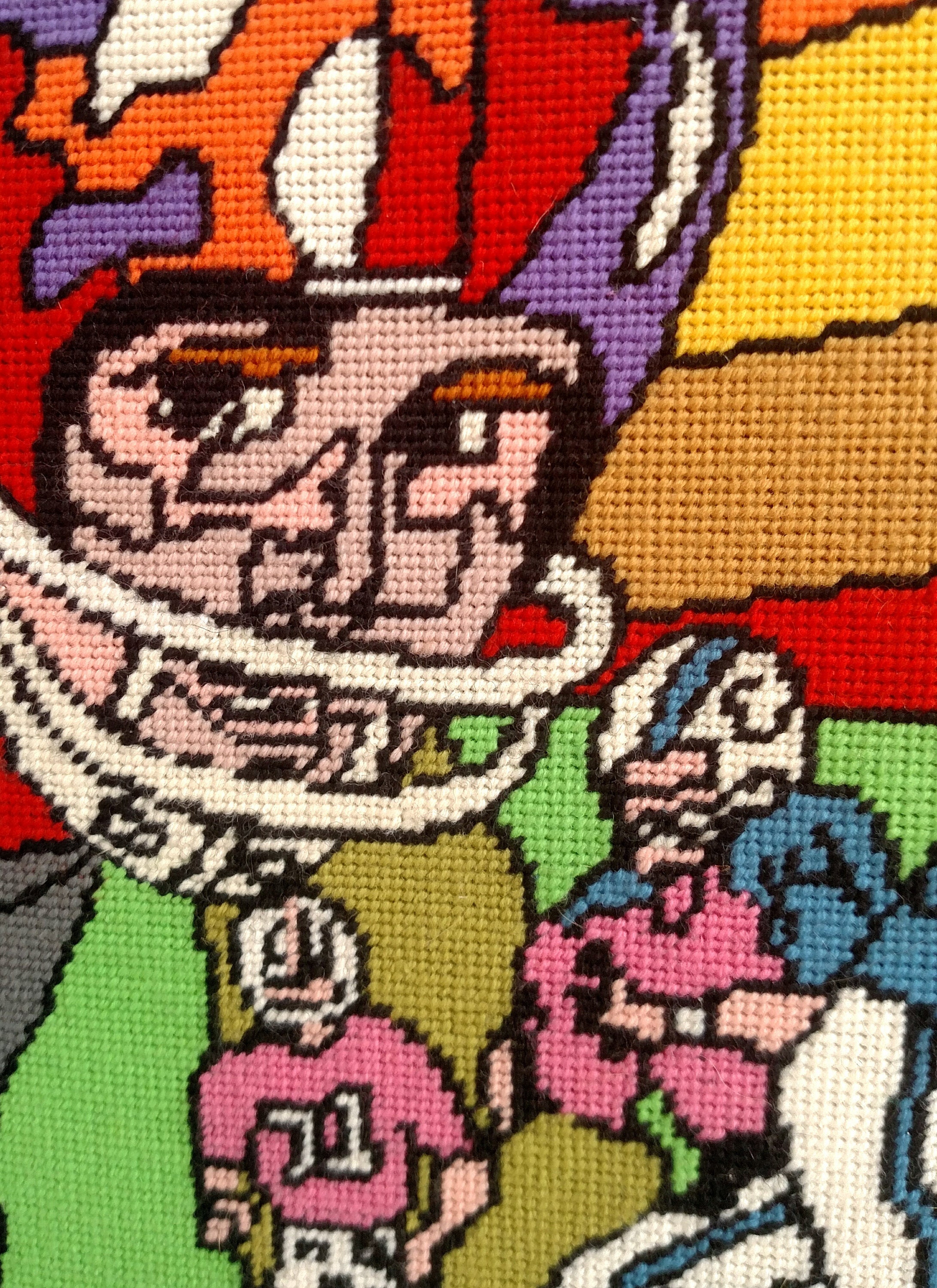 Vintage 1980's Colorful Football Needlepoint by Exclusively Karen
