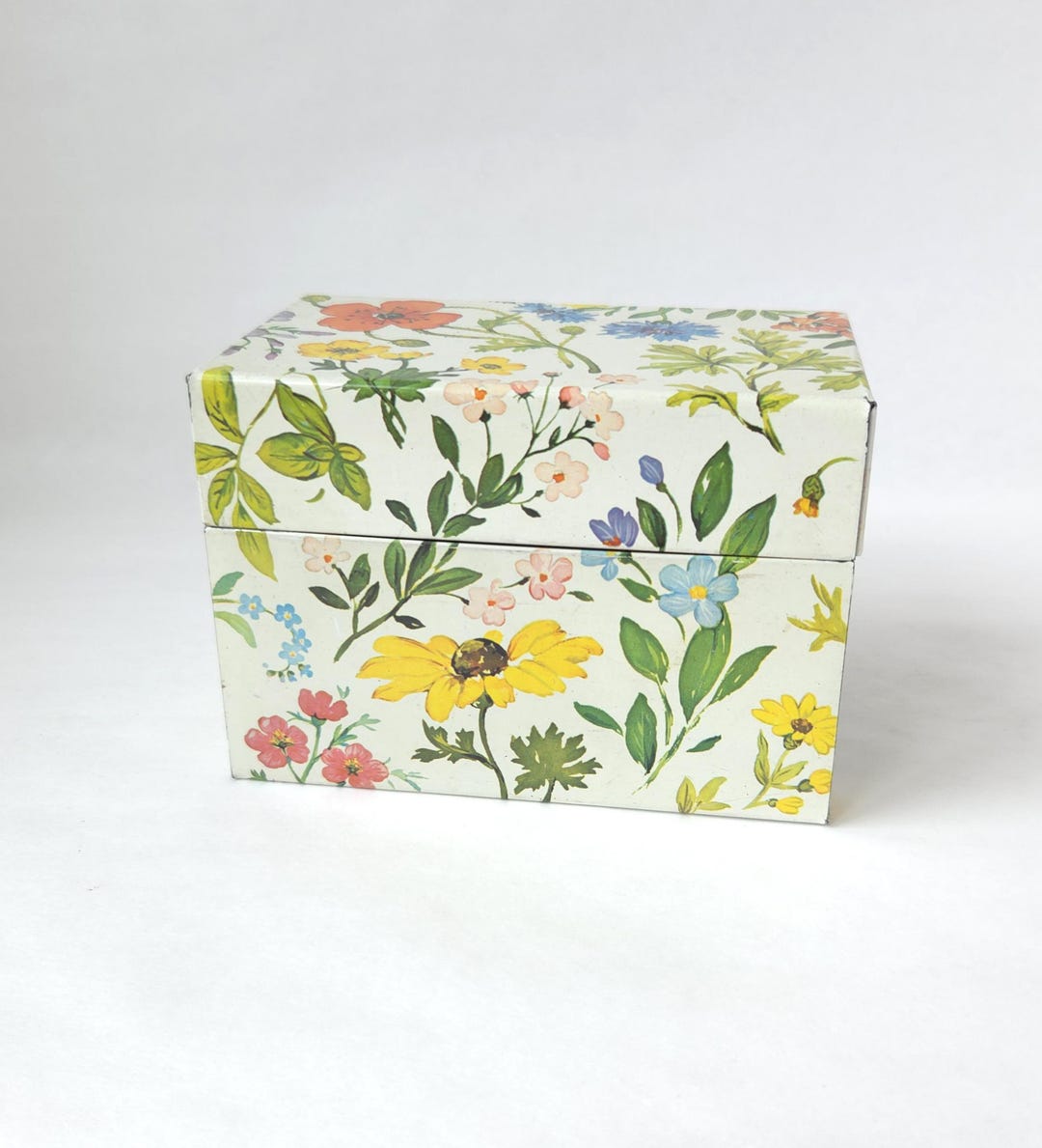 Vintage Floral Tin Recipe Card Box by Hallmark - Vintage Recipe Box ...