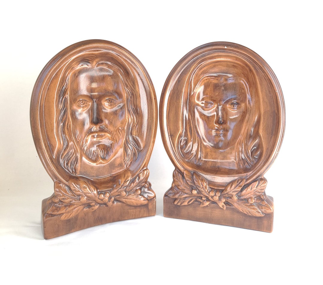 Vintage Ceramic Reverse Relief Mary and Jesus Busts - 3D Optical ...