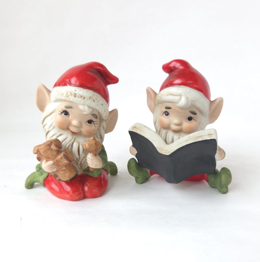 Porcelain Christmas Elves by Homco - Set of 2 - Vintage Kitschy ...