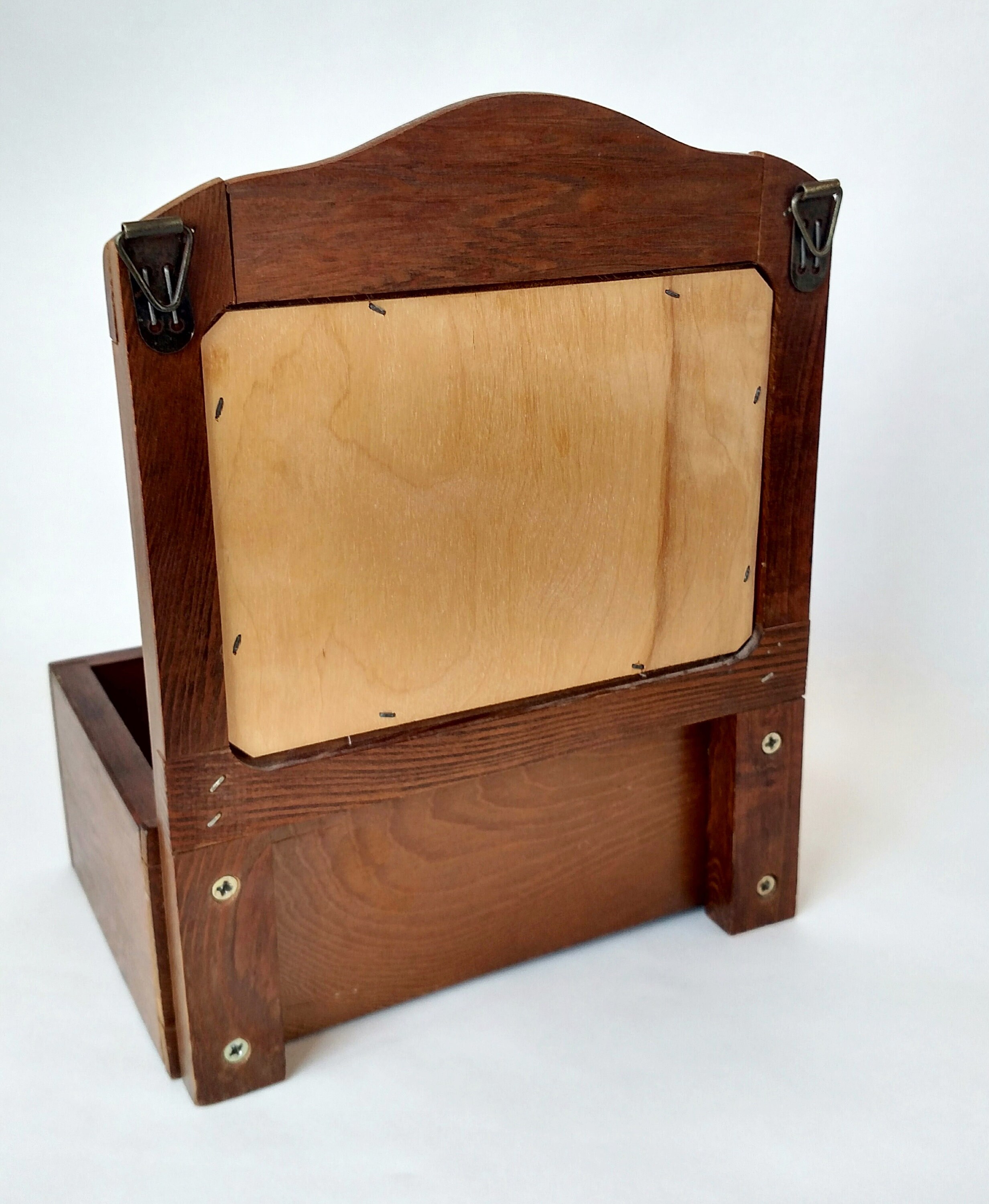 Vintage Wood Wall Pocket with Quilted Panel Featuring Cutesy Geese