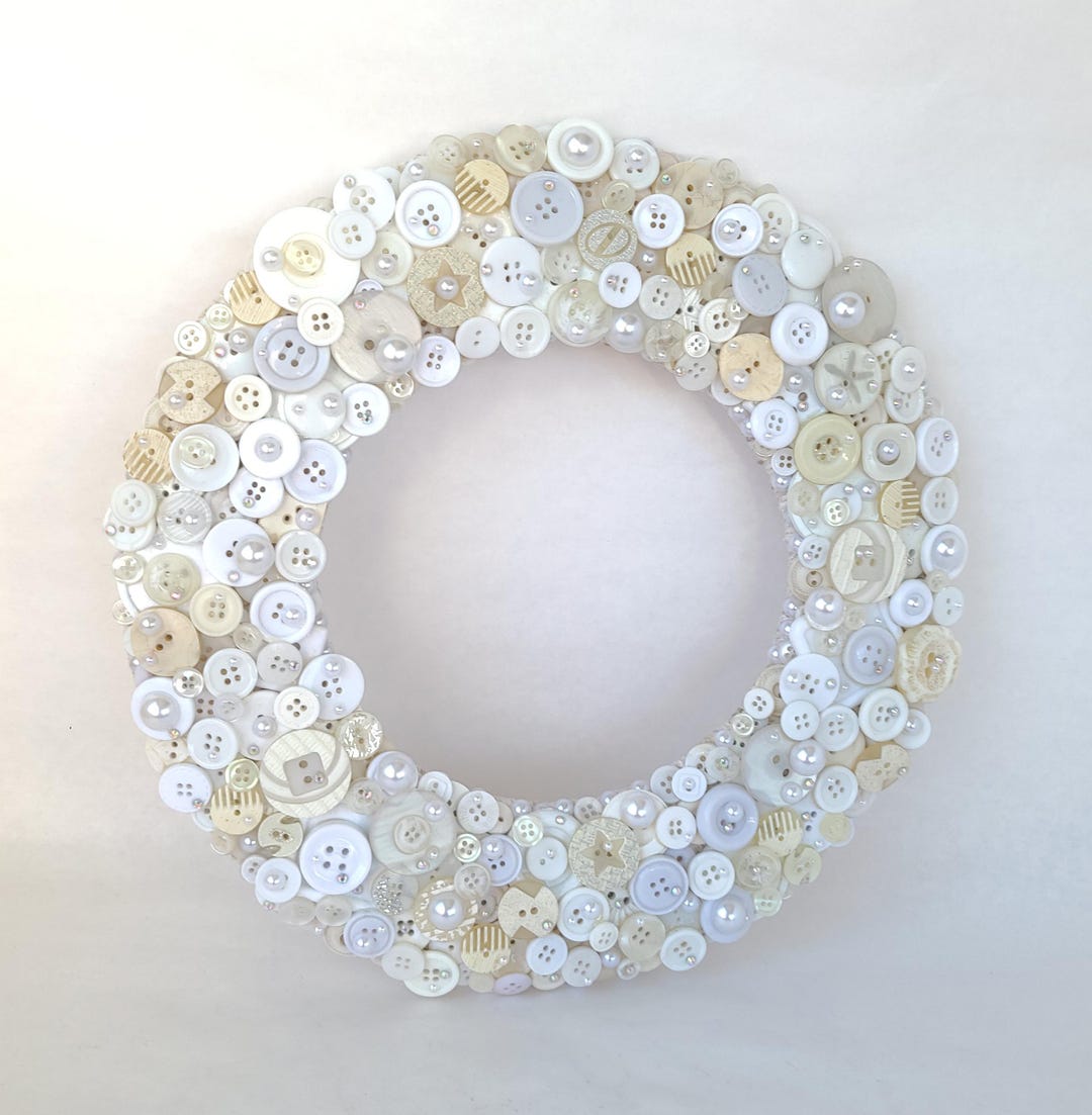 Upcycled Button Wreath: Shabby Chic White Decor With Pearls & Crystals ...