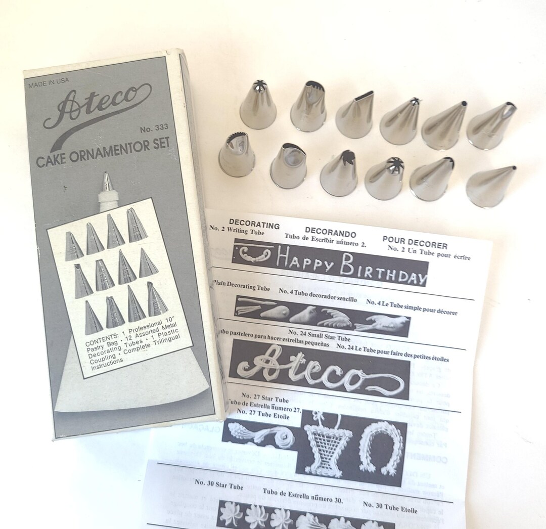 Vintage Ateco Cake Ornamentor Set - 12 Assorted Metal Decorating Tubes ...