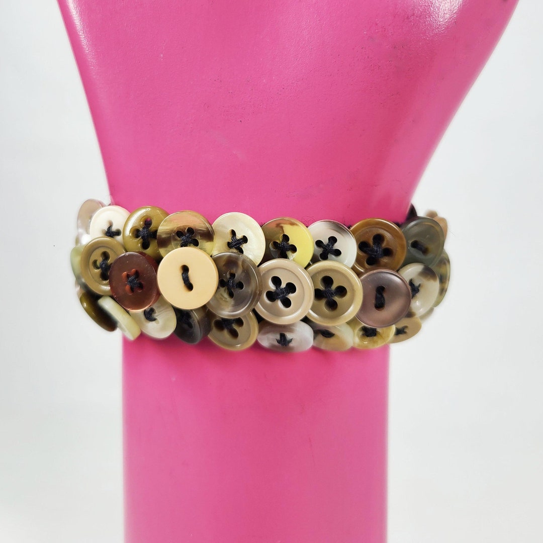 Upcycled Vintage Button Bracelet: Brown Resin Statement Jewelry (7 ...