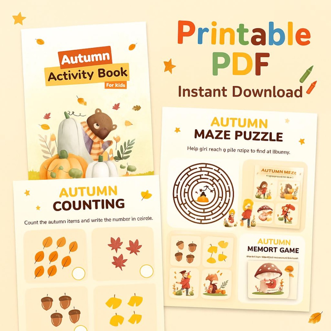Autumn Activity Book for Kids – Printable PDF | Fun Fall Worksheets ...