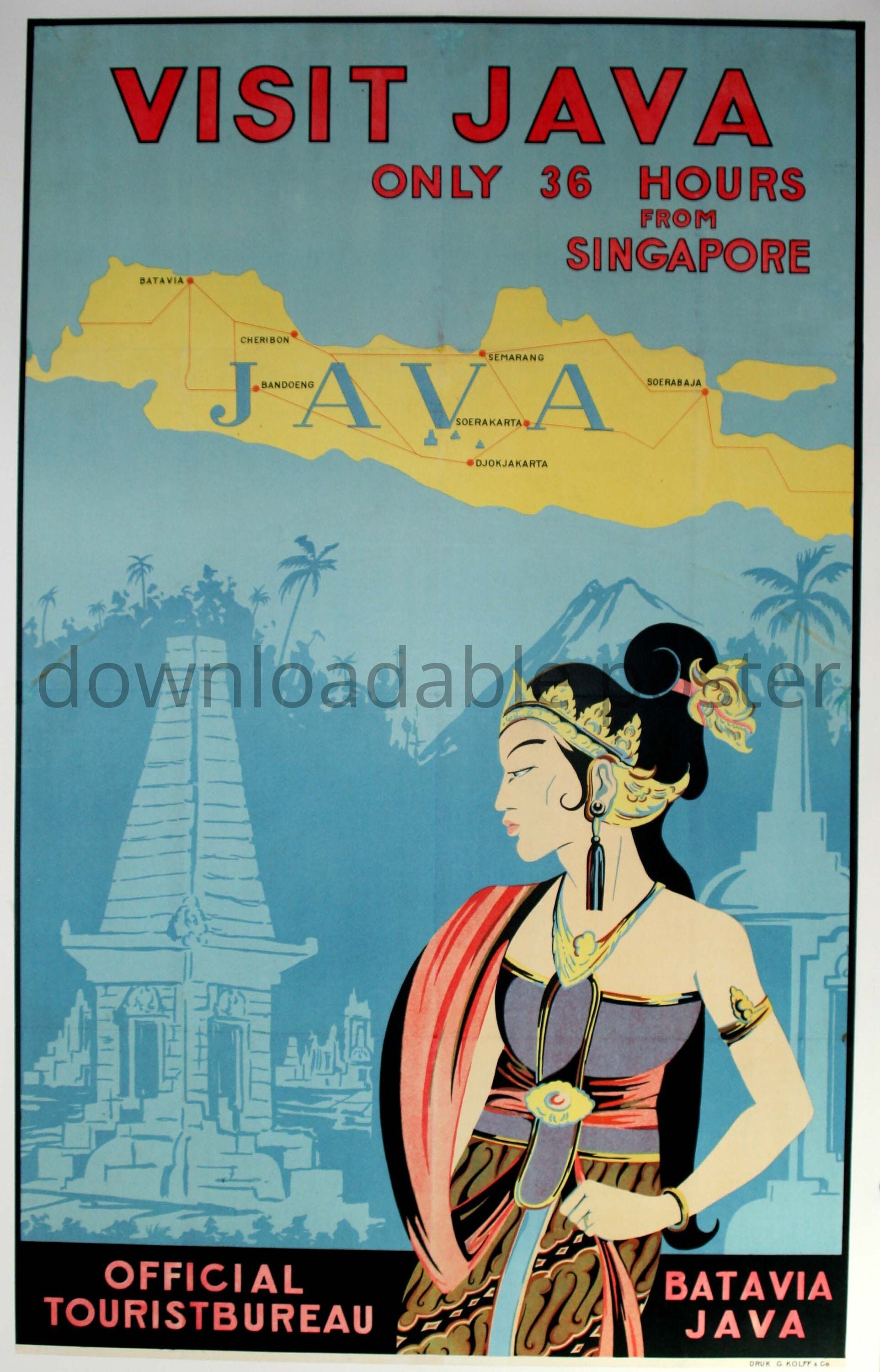 Printable Vintage Travel Poster Downloadable File Visit Java Official ...