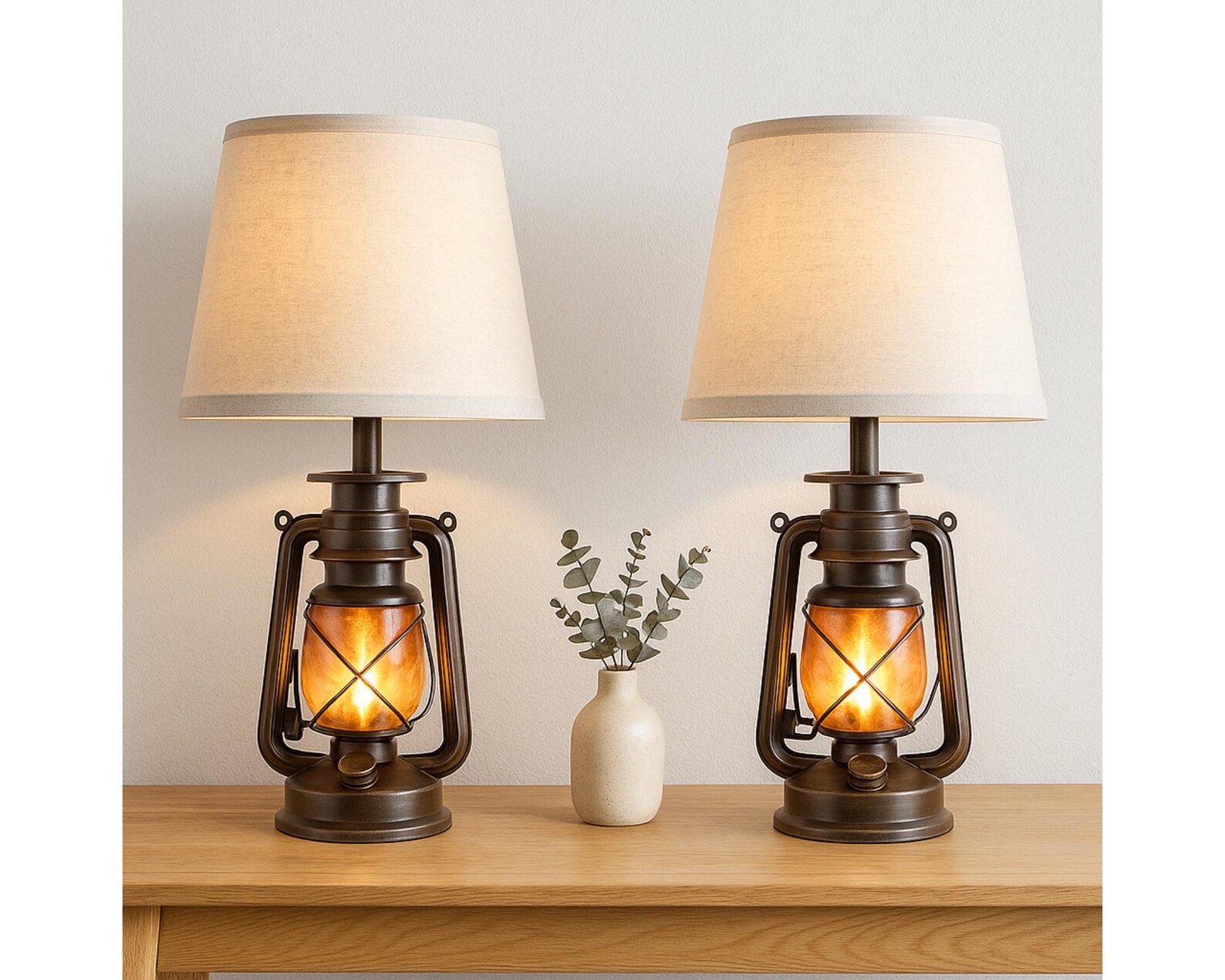 Vintage Lantern Table Lamps (set of 2) – Rustic Flickering Flame LED ...