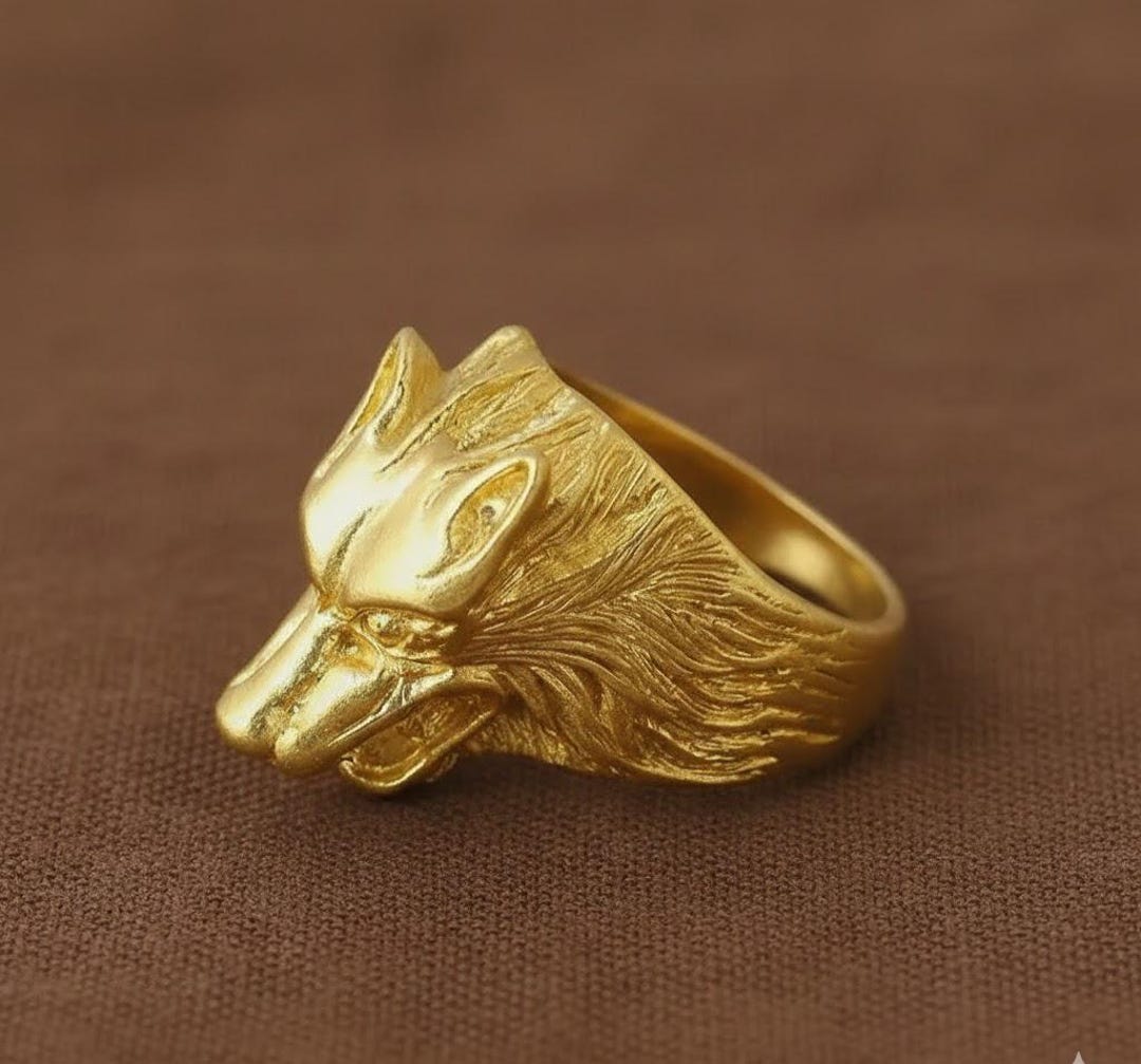 Gold Wolf Head Ring Bold Animal Jewelry Statement Ring Handmade Style ...