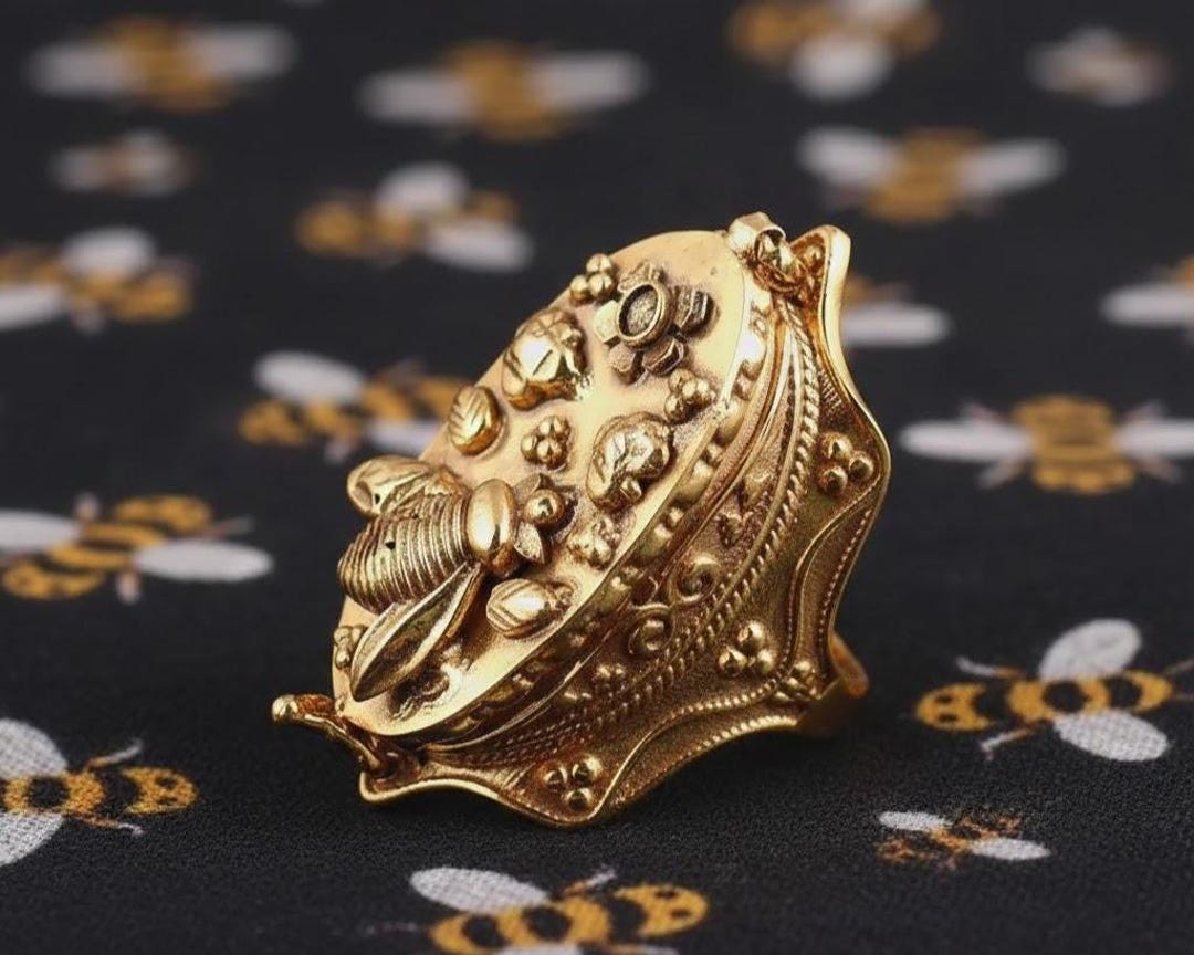 Poison Ring Secret Locket Ring Gold Brass Vintage Victorian Adjustable ...