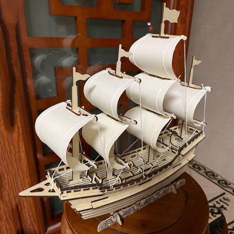 Wooden Sailing Ship 3D Model Kit - Handmade With Free LED Lights - Etsy
