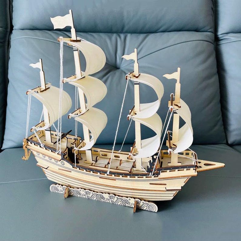 Wooden Sailing Ship 3D Model Kit - Handmade With Free LED Lights - Etsy