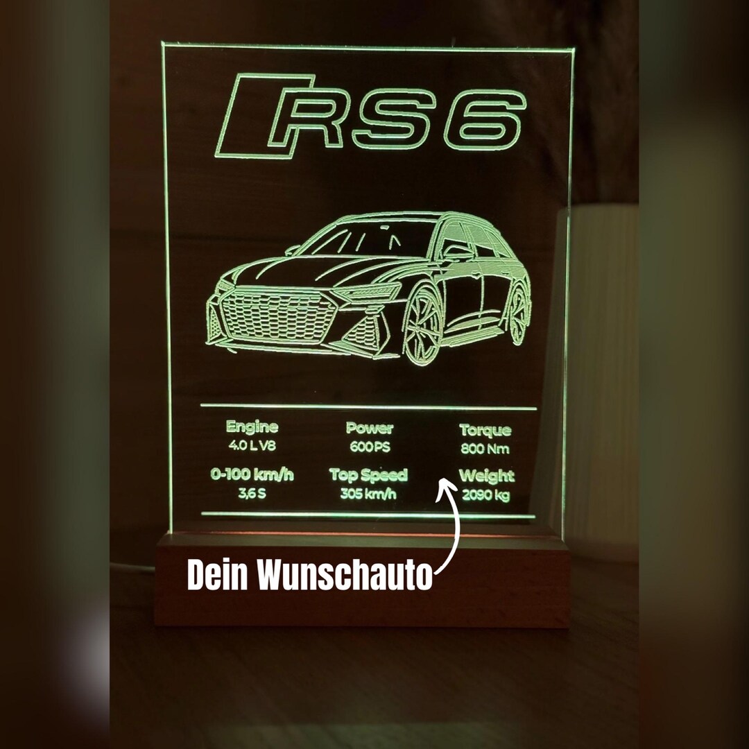 Audi RS6, RS3 Inspired Car LED Lamp, Customizable - Gift for Men and ...