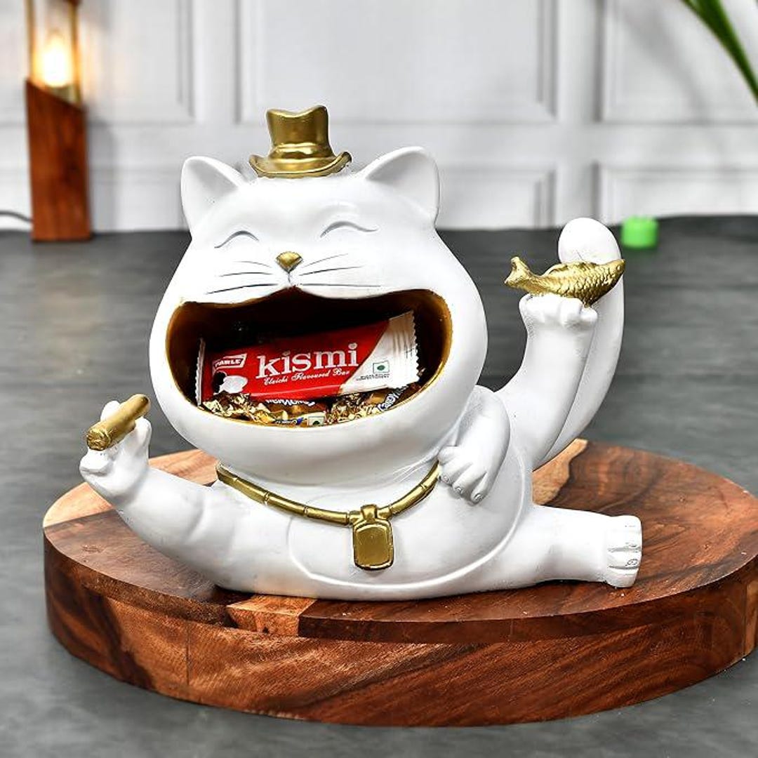 Cat With Hat Statue - Charming Storage Figurine for Home Decor ...