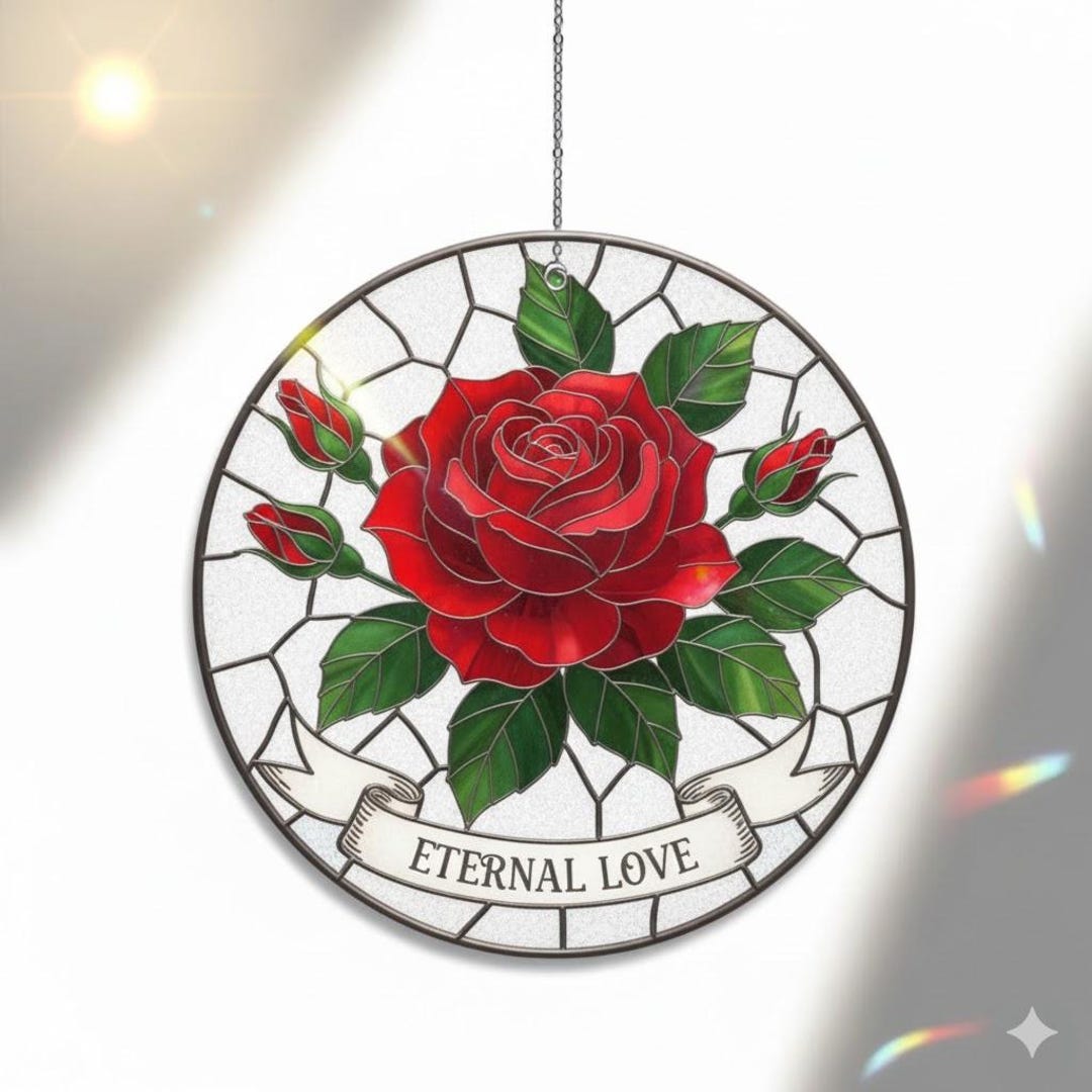 Eternal Love Rose Suncatcher, Red Rose Stained Glass Window Hanging - Etsy