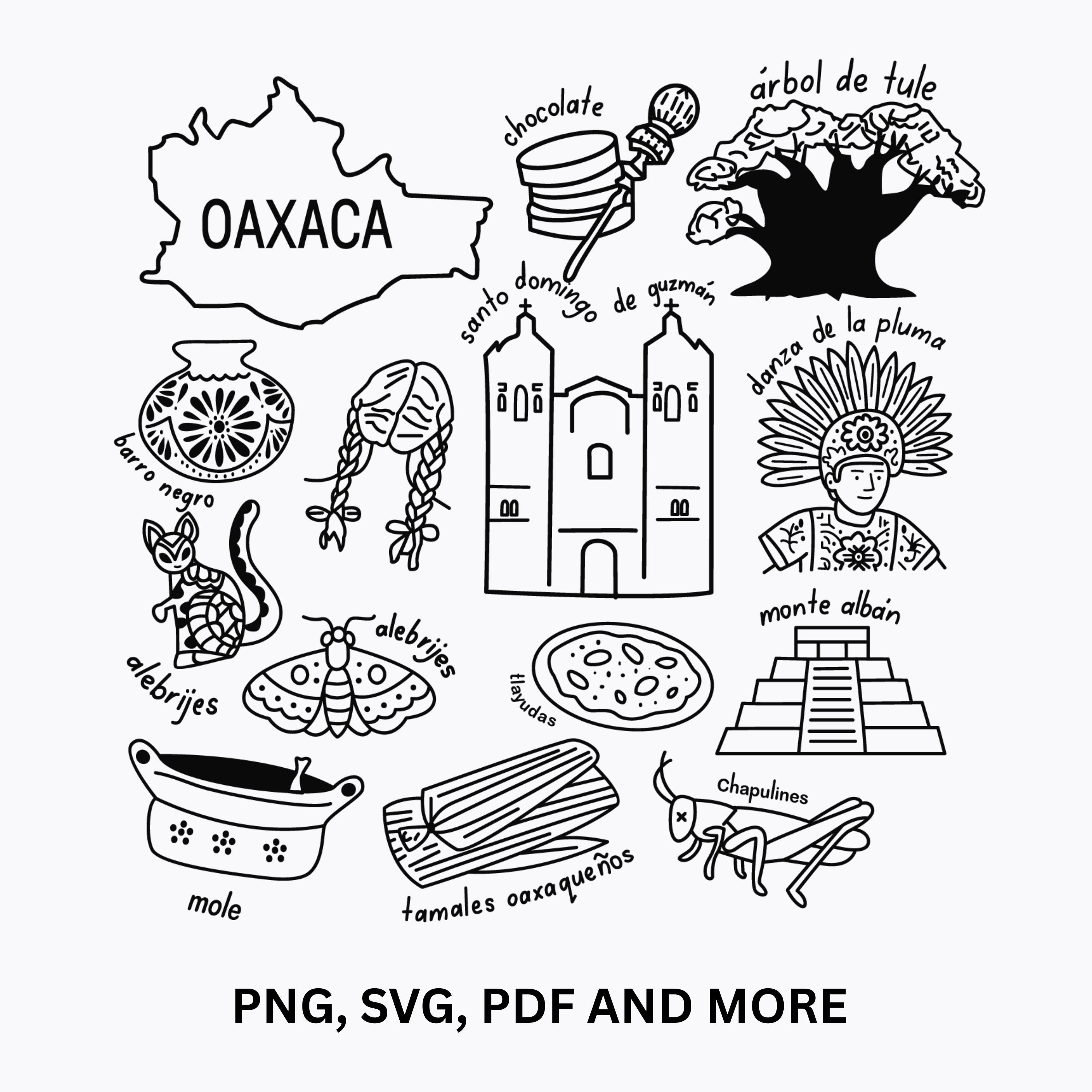 Oaxaca Mexico SVG PNG, Cultural Icons Clipart Ddsign, Alebrijes, Monte ...