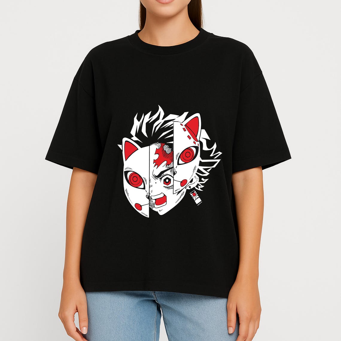 Tanjiro Kamado Demon Slayer SVG PNG, Anime Mask Split Face Fan, Tanjiro ...