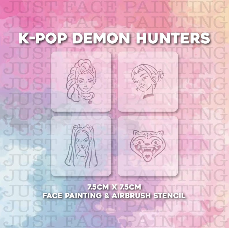 K-pop Demon Hunters Rumi, Mira, Zoe & Derby Stencils for Face Painting ...