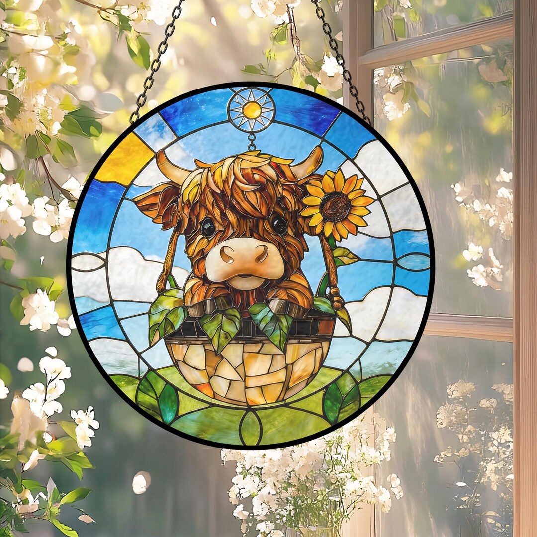 Adorable Cow Sun Catcher, Stained Glass Sun Catcher, Farm Animal Art ...