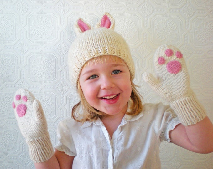 Bunny Paw Mittens White and Pink Baby and Children Warm | Etsy