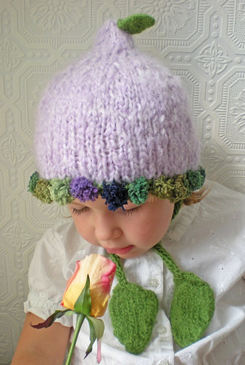 Baby Hat Flower Fairy Lavender With Green Poms and Leaves - Etsy