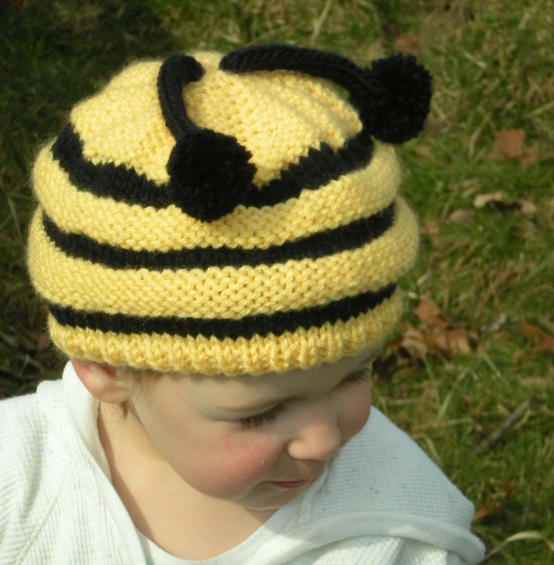 Bumble Bee Baby Hat Knit Beanie with Pom Poms Toddler Hat | Etsy