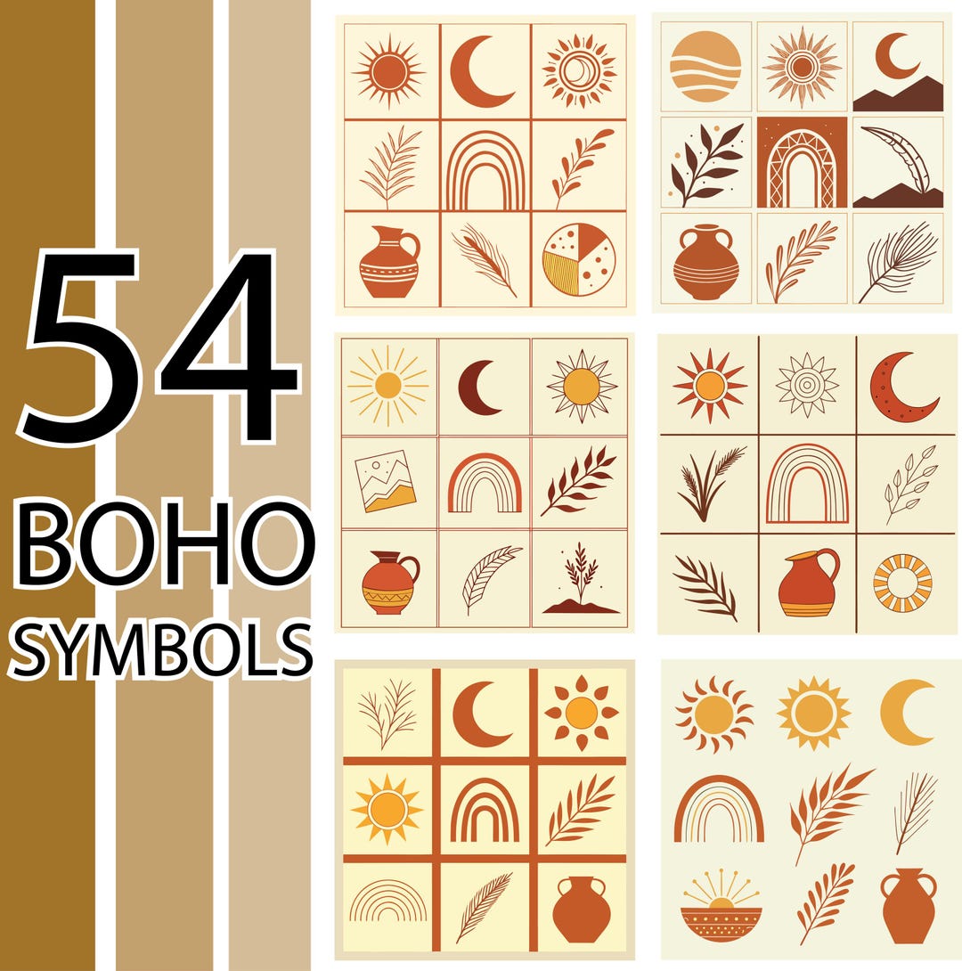 54 Boho SVG Bundle, Abstract Bohemian Symbols PNG, Earthy Botanical ...