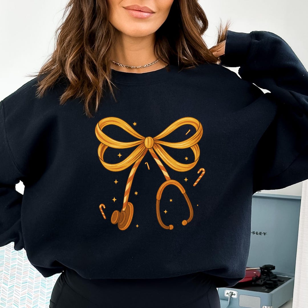 Candy Cane Stethoscope Sweatshirt, Nurse Christmas Bow Sweater, Festive ...
