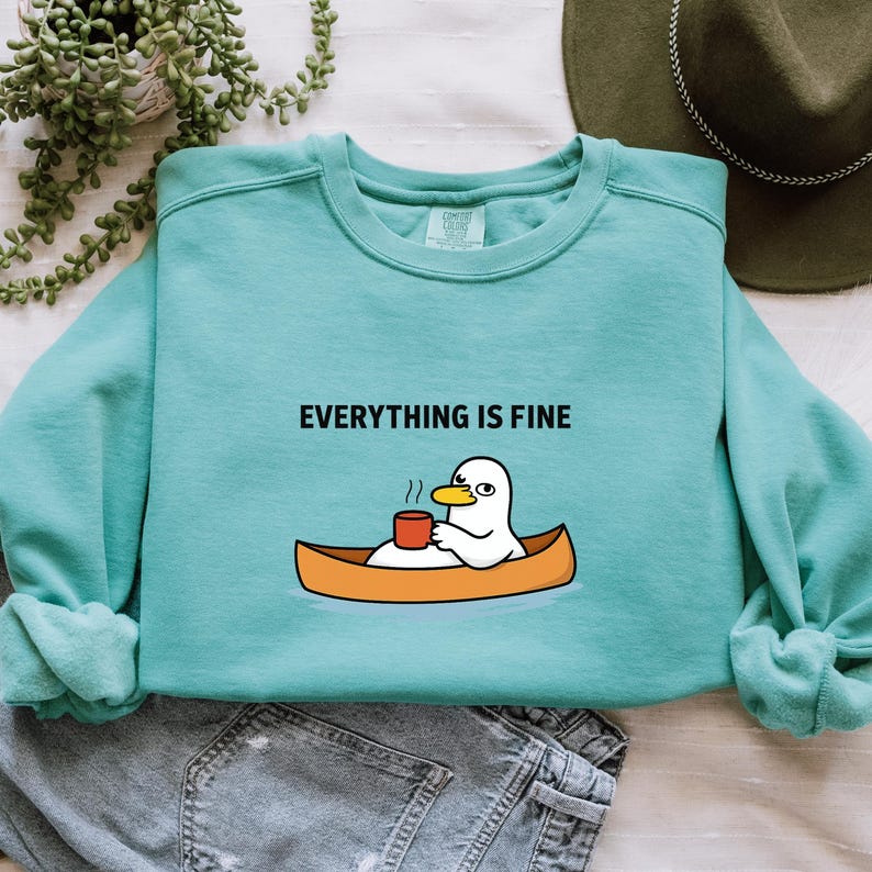 Funny Meme Shirt – Everything is Fine Duck T Shirt, Relatable Humor Tee ...