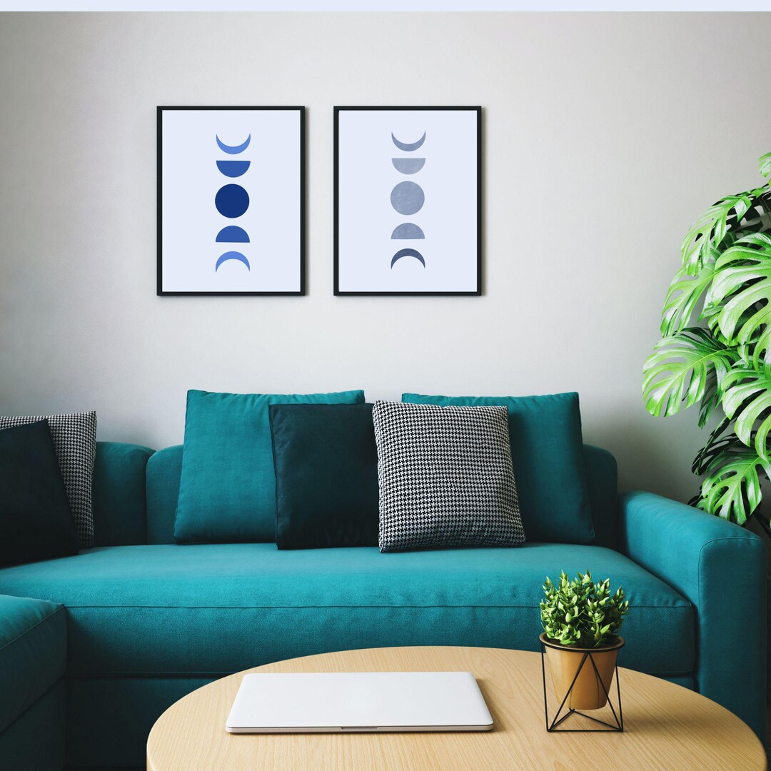 Boho Indigo Blue Moon Phase Prints: Minimalist Boho Wall Art (digital ...