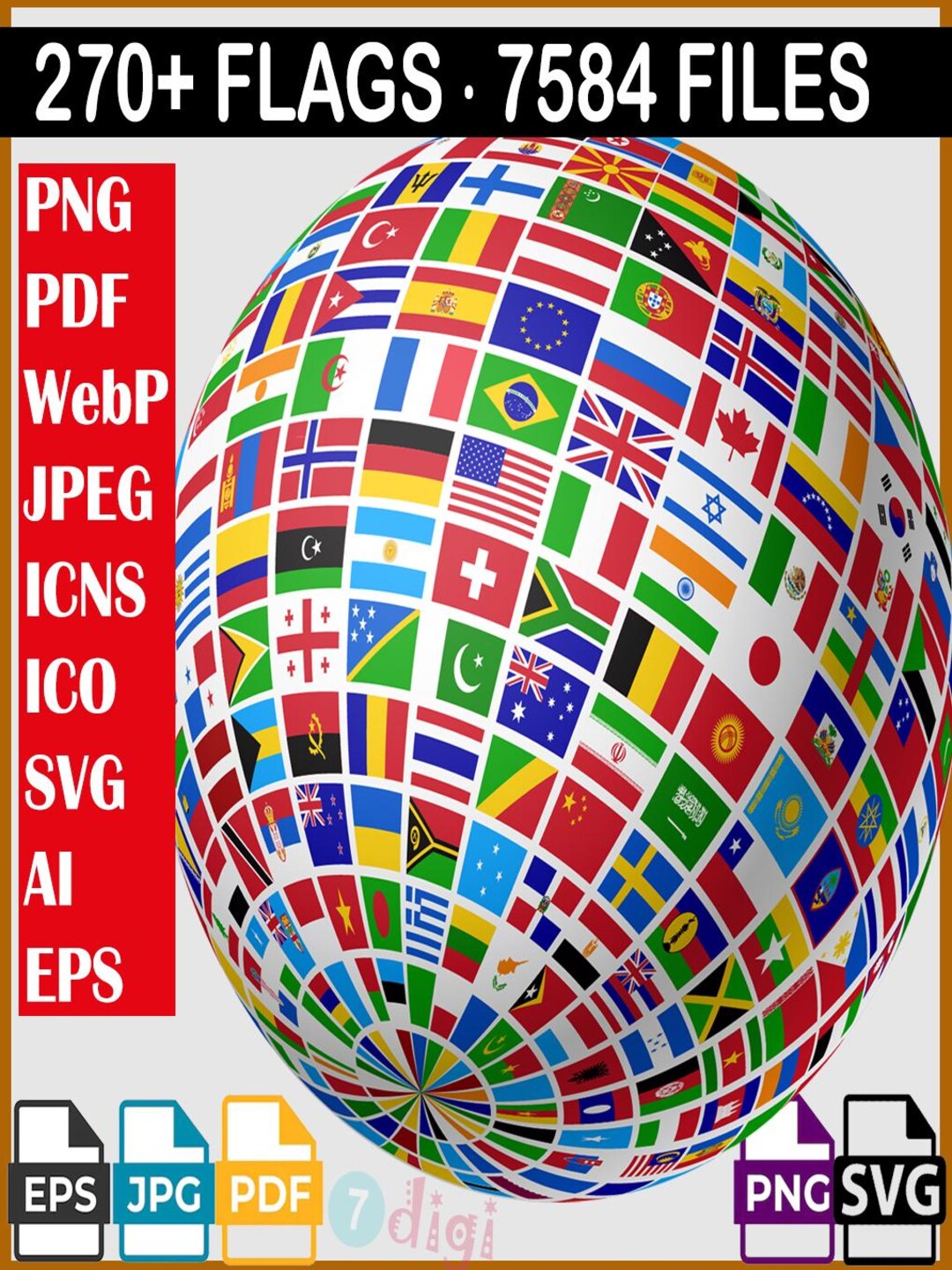 World Flags Bundle 270+ Countries | SVG PNG Pdf Eps AI Ico Webp | ISO ...