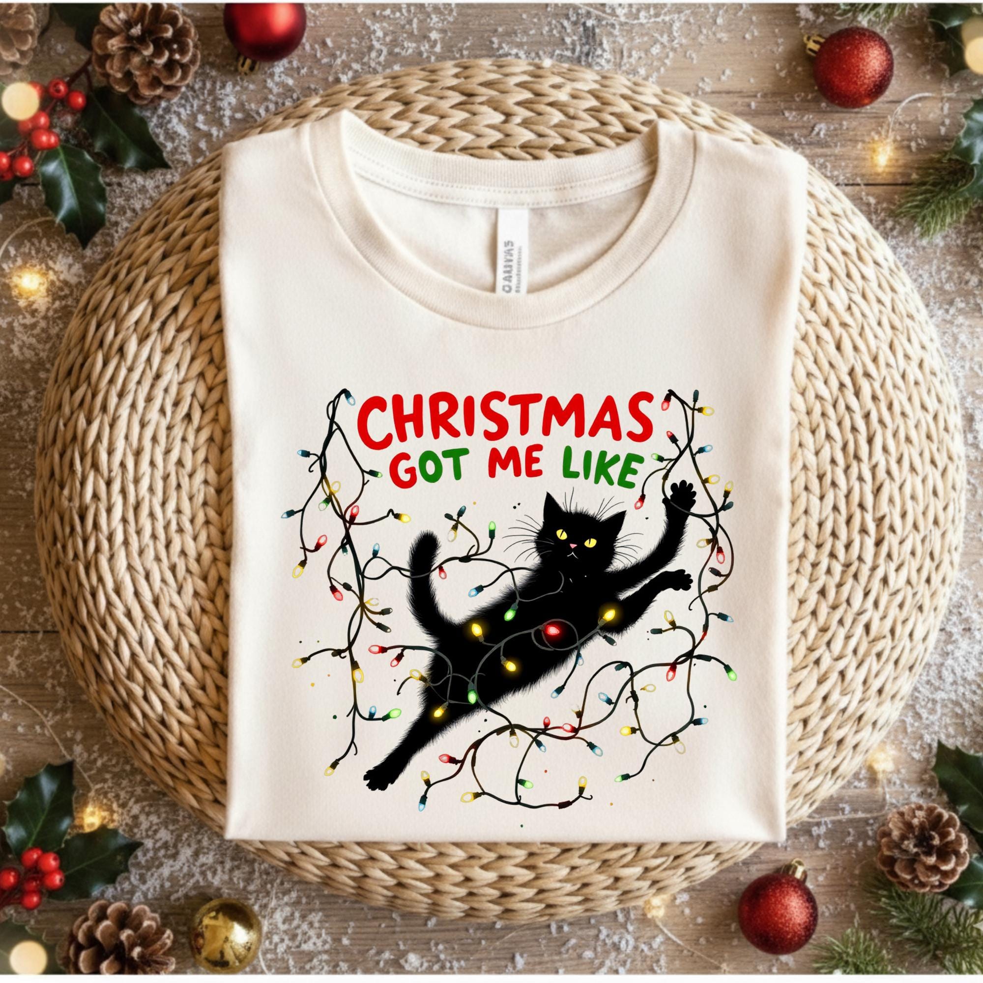 Black Cat Meowy Christmas Png Bundle, Merry Christmas Light Cat Clipart ...