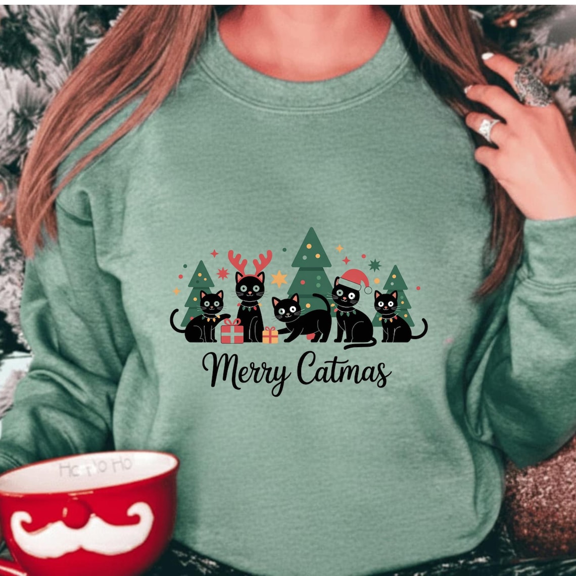 Black Cat Meowy Christmas Png Bundle, Merry Christmas Light Cat Clipart ...