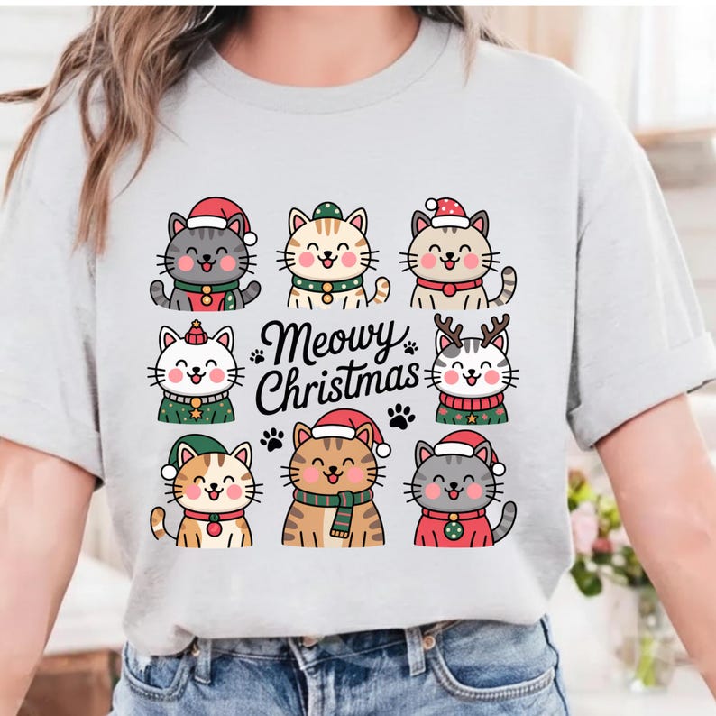 Black Cat Meowy Christmas Png Bundle, Merry Christmas Light Cat Clipart ...