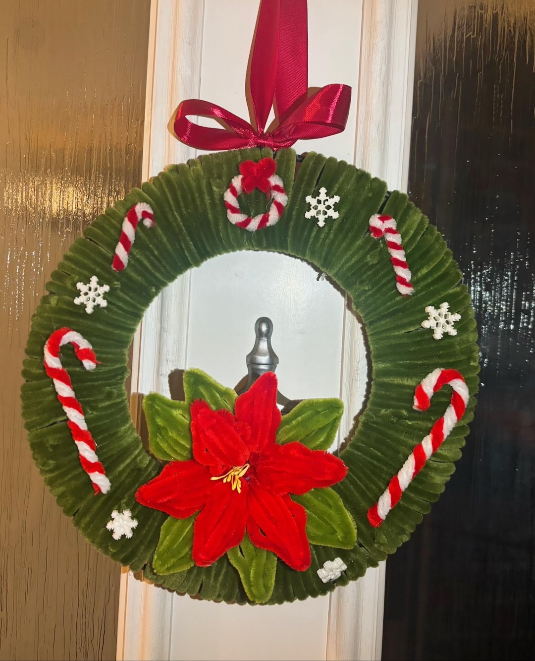 Festive Pipe Cleaner Wreath With Poinsettia and Candy Canes - Etsy