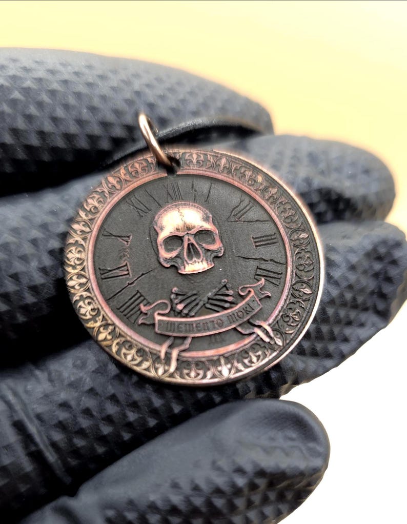 Copper Memento Mori Pendant – the Dial of Time and Skull – Unique ...