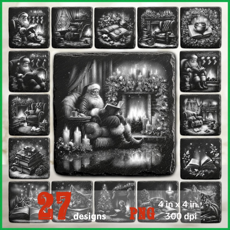 BOOK LOVER Gift | Christmas Slate Coaster | Laser Ready PNG Designs for ...