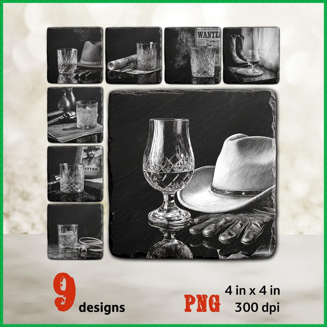 COWBOY and WHISKEY Slate Coaster Bundle for Laser Engraving, Glowforge ...