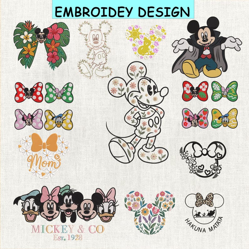 Disney Embroidery Design, Floral Mickey Mouse Embroidery Design ...