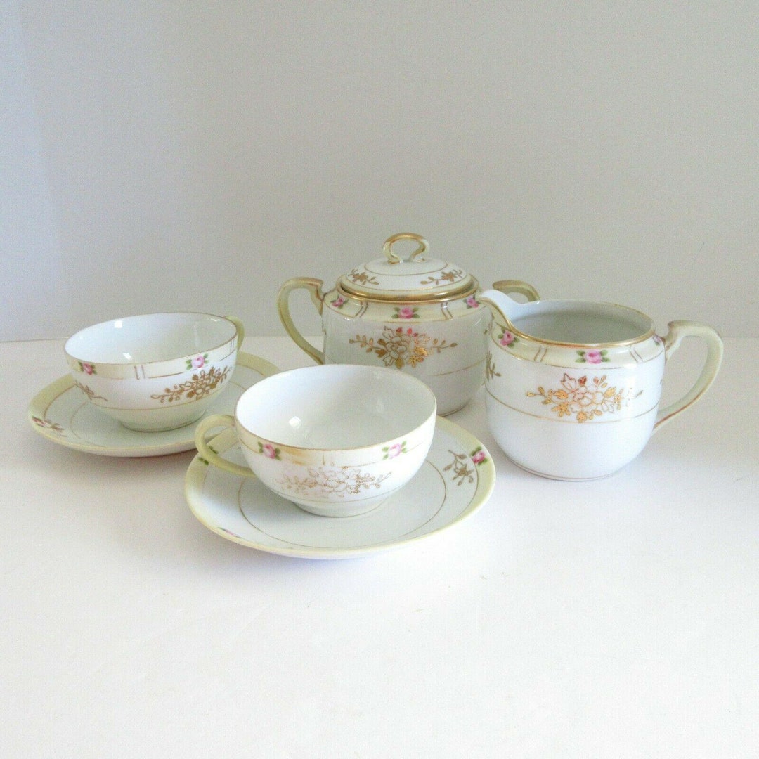 Hand Painted Nippon Morimura China Creamer Sugar 2 Cups Saucers Rose ...