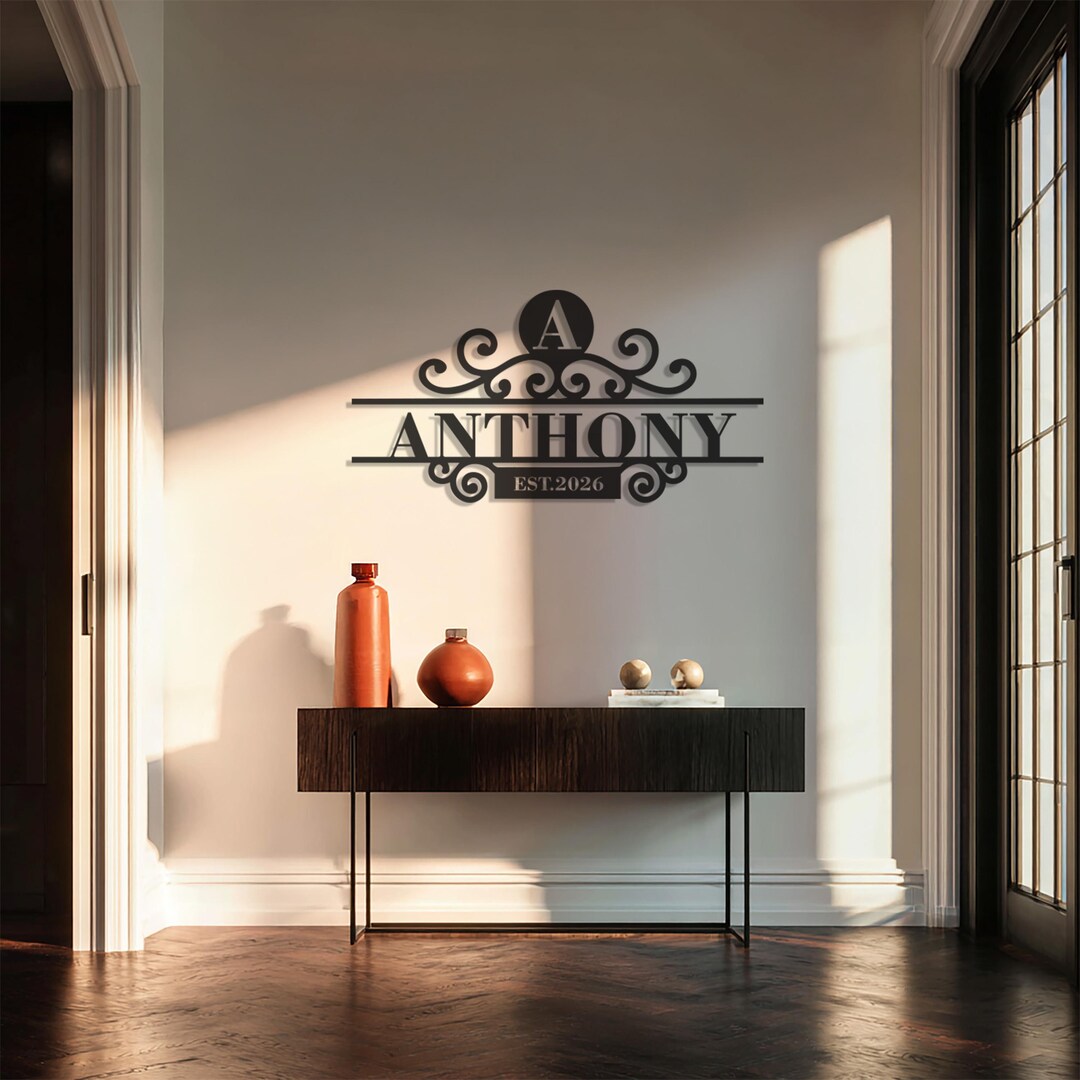 Custom Name Metal Wall Art, Elegant Family Name Sign With Scroll Design ...