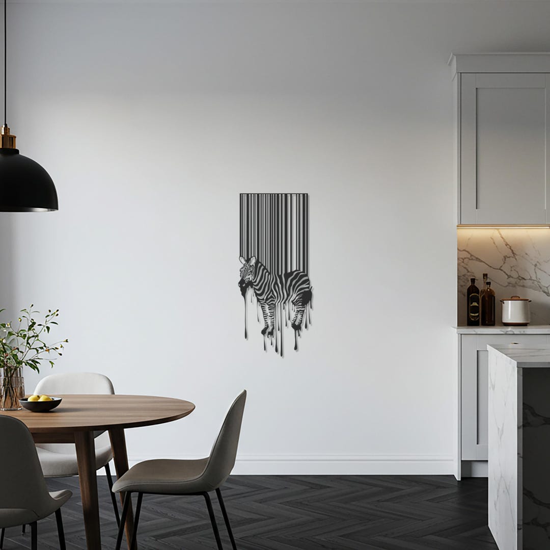 Zebra Barcode Metal Wall Art, Modern Animal Line Artwork, Abstract ...