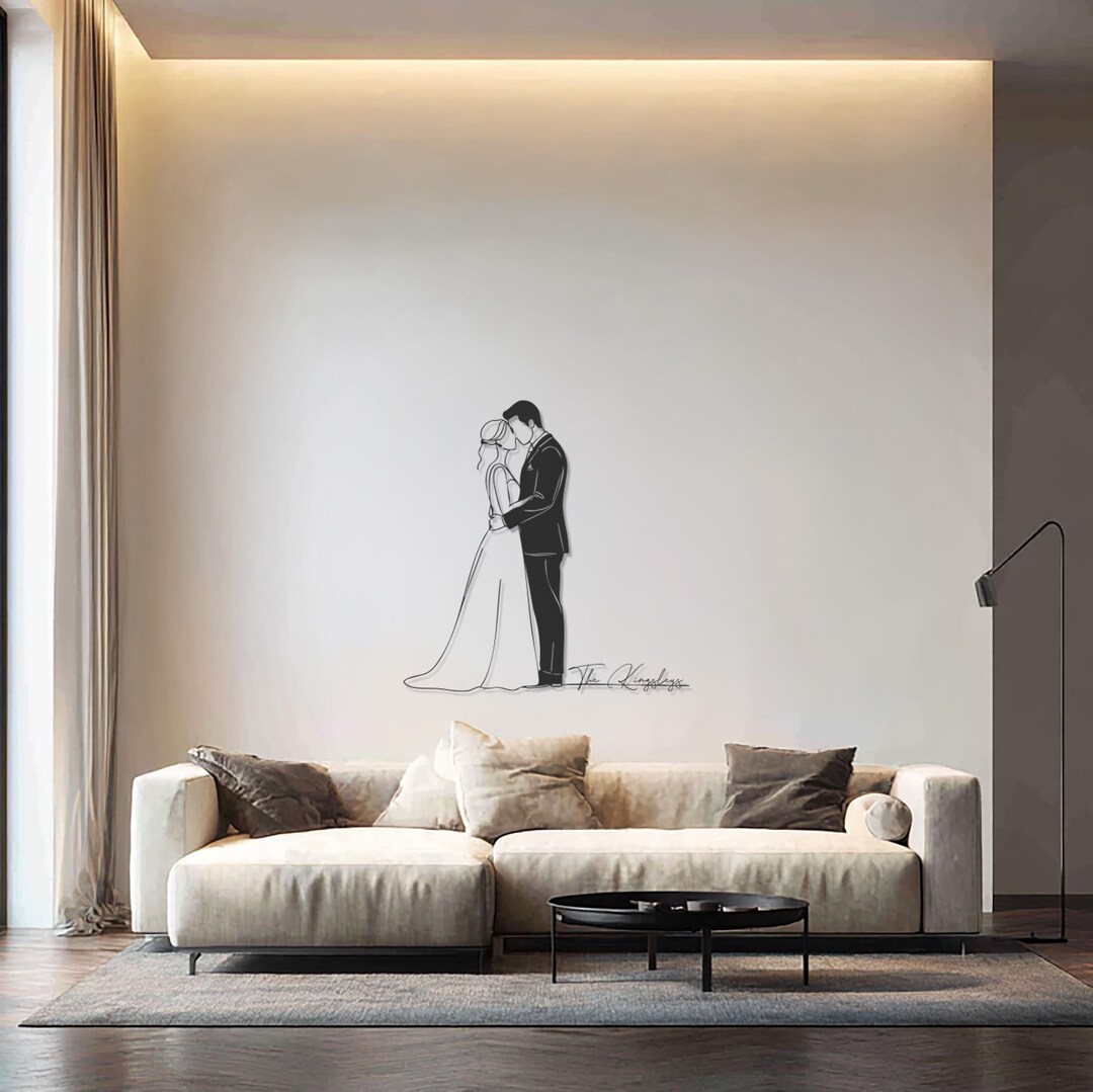 Custom Couple Metal Wall Art, Personalized Wedding Gift, Minimal Line ...