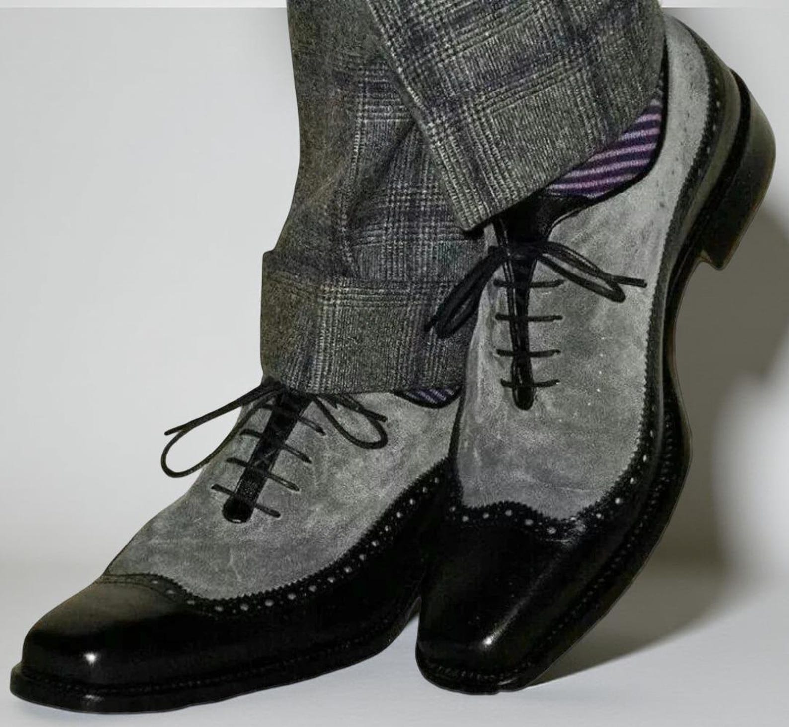 Handmade Grey Suede Brogue Shoes: Black Leather Lace-up Dress Shoes - Etsy