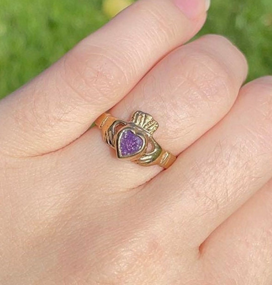 Gold Heart Shape Birthstone Claddagh - Etsy