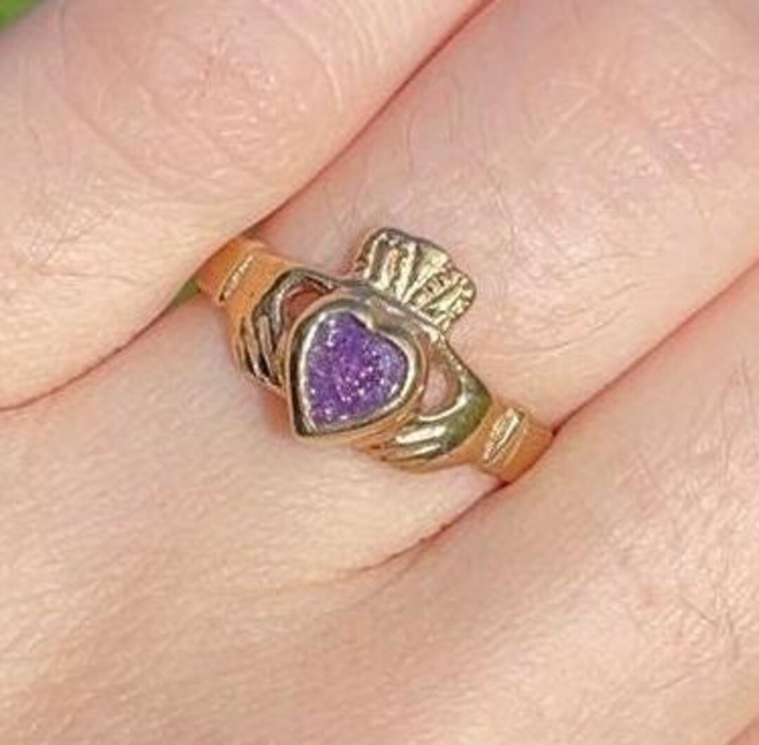 Gold Heart Shape Birthstone Claddagh - Etsy