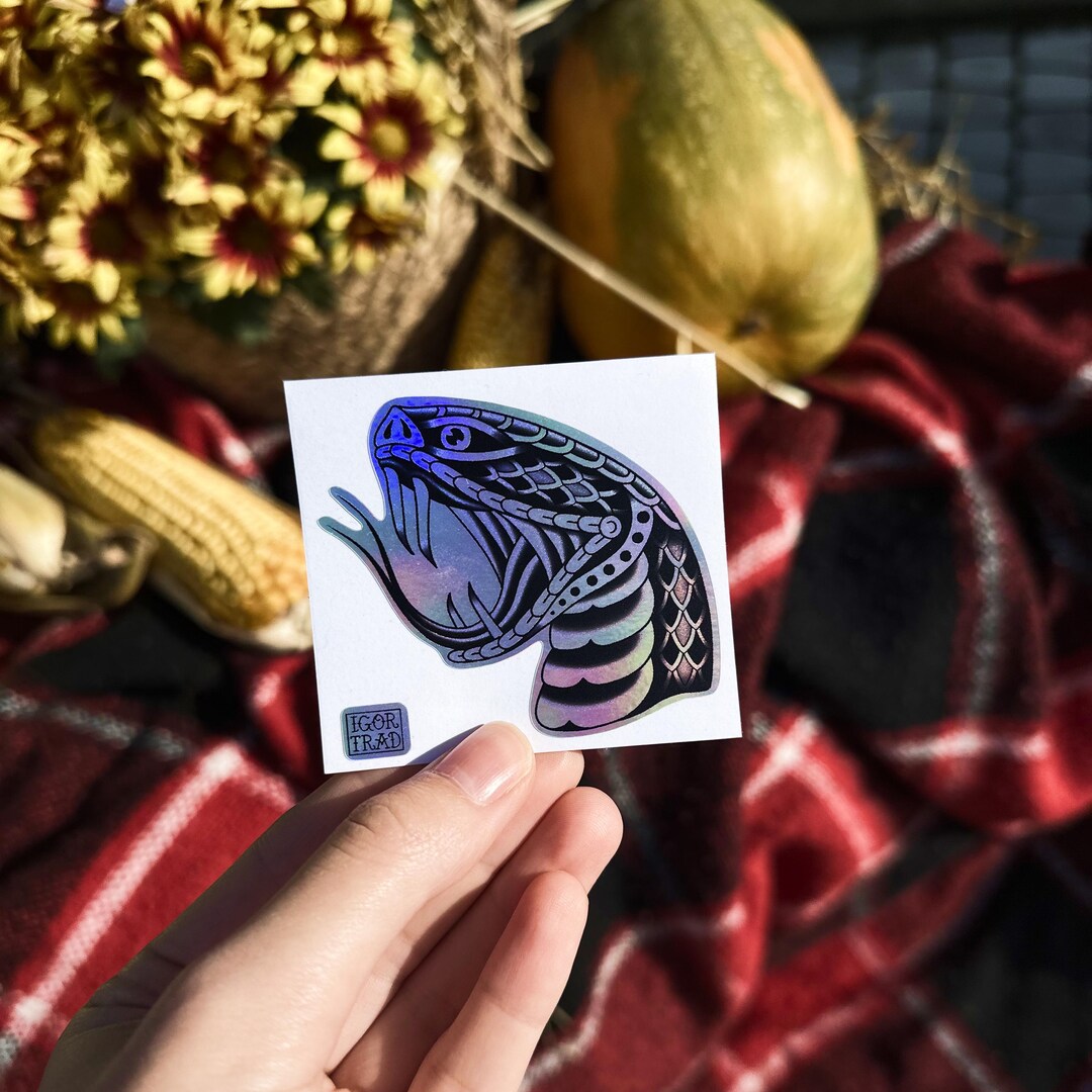 Mystical Holographic Snake Tattoo Sticker — Traditional Zodiac Serpent ...